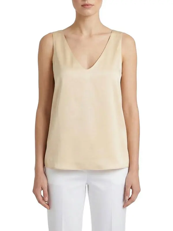 Patrizia Pepe Sleeveless Satin V-neck Top - Ivory