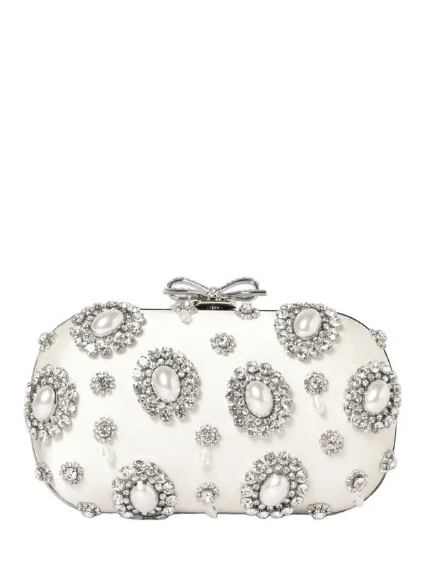 SELF-PORTRAIT Embellished Satin Clutch - Beige