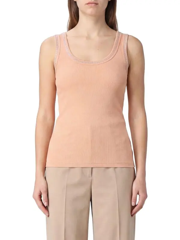 Patrizia Pepe Cotton Blend Tank Top With Rhinestone Embellishments - Pink