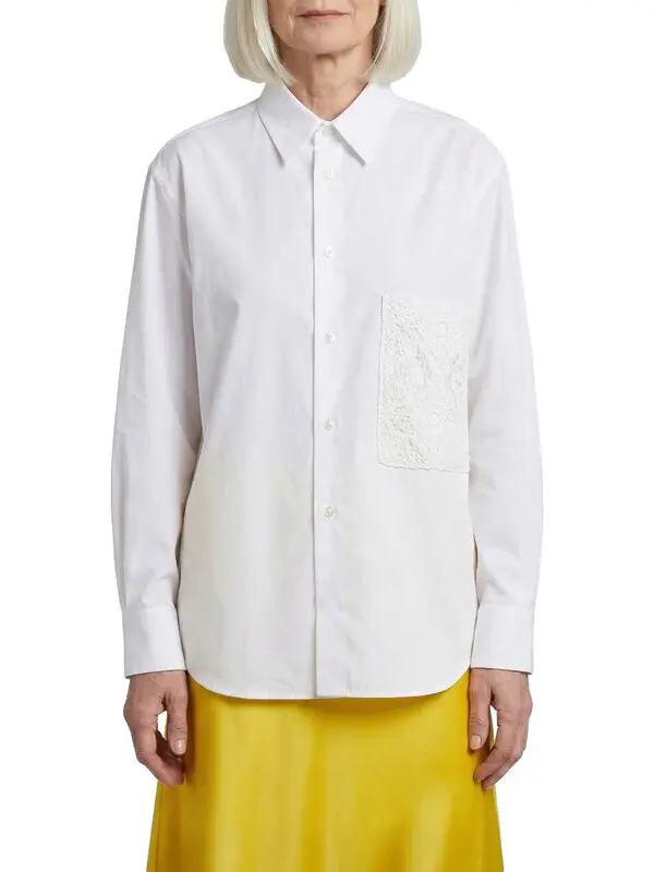 Comme Des Garçons Cotton Shirt With Crochet Inserts - White