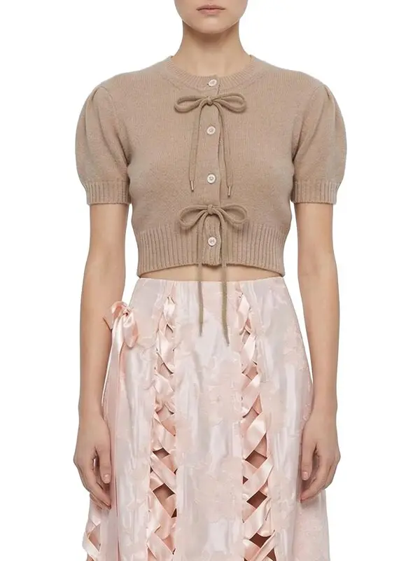 Simone Rocha Cropped Bow Detailed Cardigan - Pink