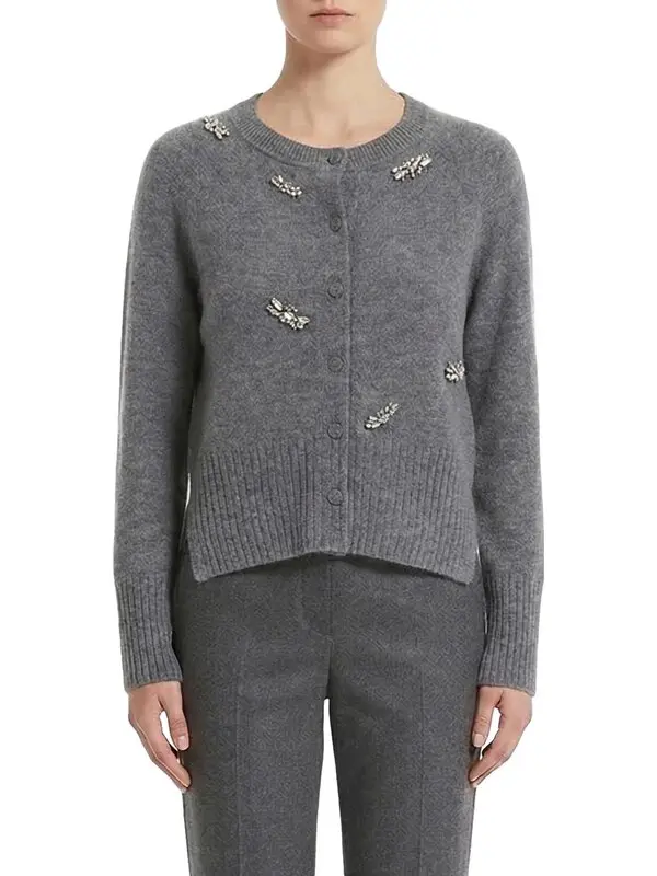 Simone Rocha Cashmere Cardigan With Rhinestone Embellishments - Grey
