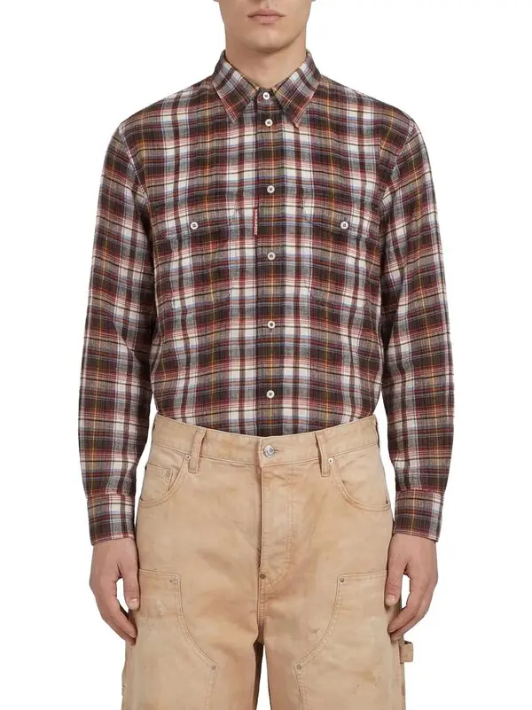 Dsquared2 Casual Check Linen Shirt - Red