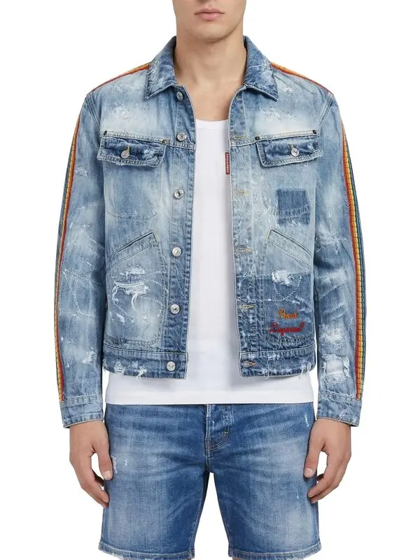 Dsquared2 Bleached Denim Jacket With Embroidered Logo - Blue
