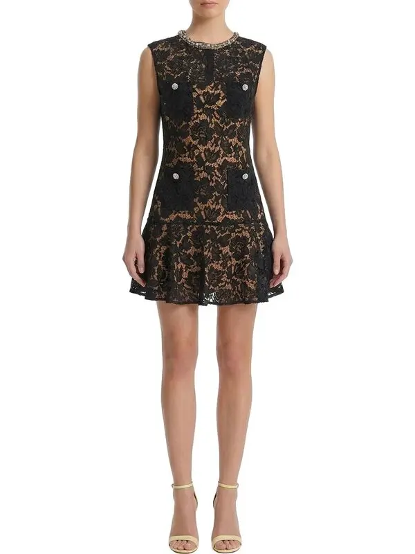 SELF-PORTRAIT Sleeveless Lace Mini Dress - Black