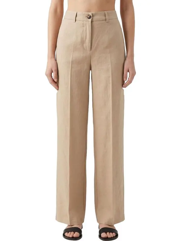 Pinko Linen Blend Wide Leg Palazzo Trousers - Beige