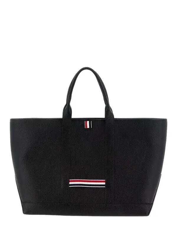 Thom Browne Calfskin Leather Medium Tote Bag - Black
