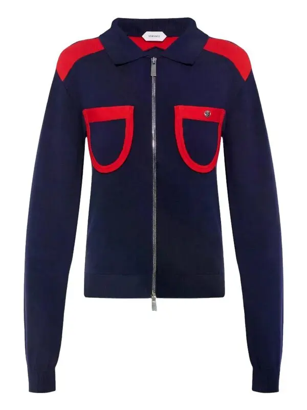 Versace Zip-up Polo Collar Cardigan - Blue
