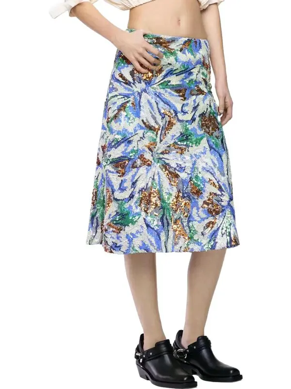 Rabanne Floral-print Sequin-embellished Midi Skirt - Blue