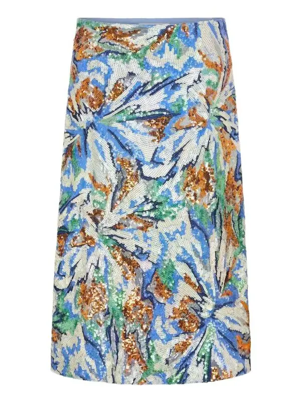 Rabanne Floral-print Sequin-embellished Midi Skirt - Blue