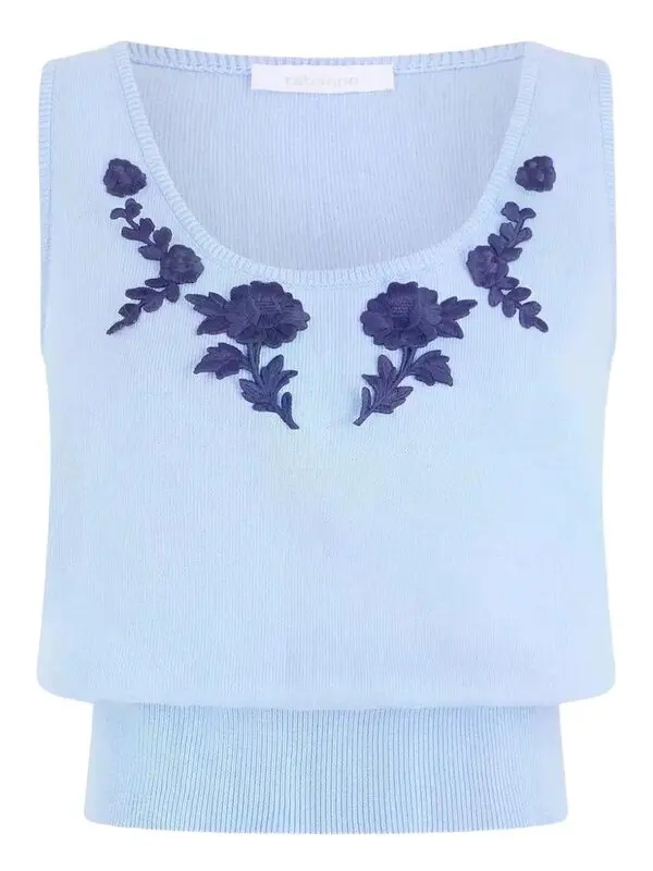 Rabanne Floral-embroidery Tank Top - Blue