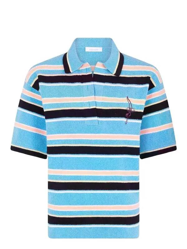 Rabanne Striped Embroidered Polo Top - Blue