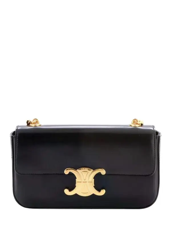 Celine Triomphe Chain Leather Small Shoulder Bag - Black
