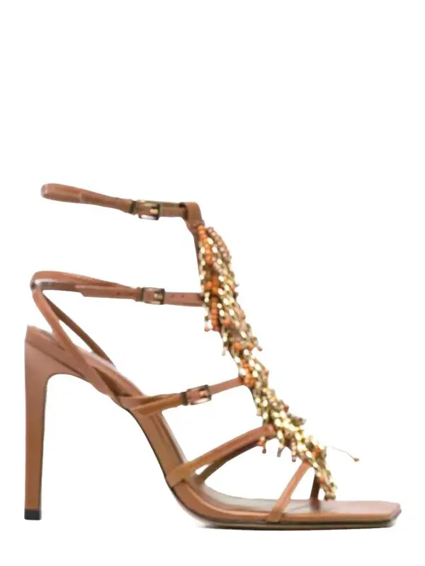 Schutz Beaded Strap Leather Sandals - Brown