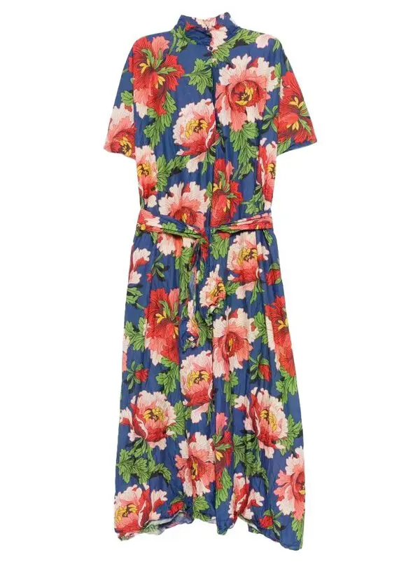 DANIELA GREGIS Floral-print V-neck Midi Dress - Blue