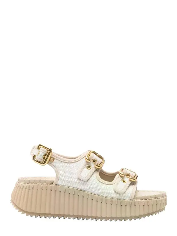 Chloé Nama Buckle Flatform Sandals - Neutrals
