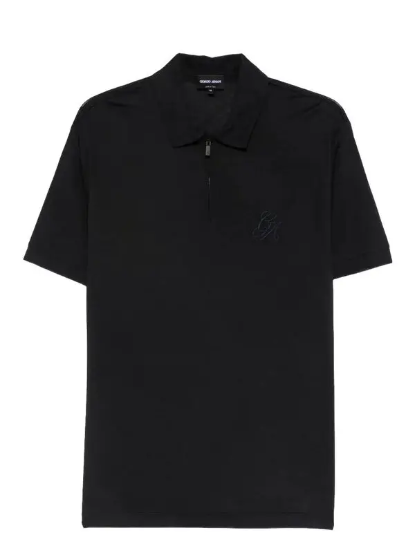 Giorgio Armani Zip Embroidered Polo Shirt - Blue
