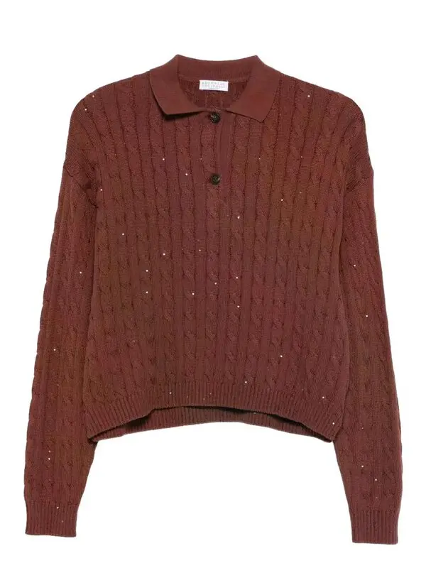 Brunello Cucinelli Cable-knit Polo Shirt - Brown
