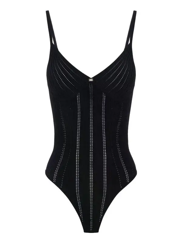 Elisabetta Franchi Openwork Knit Bodysuit - Black
