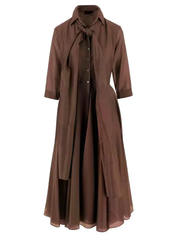 F.IT Tie-fastening Long-sleeved Midi Dress - Brown