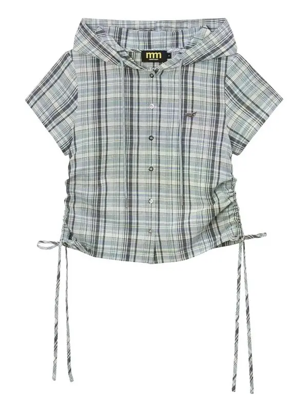 MINI CREAM Hooded Checkered Shirt - Blue