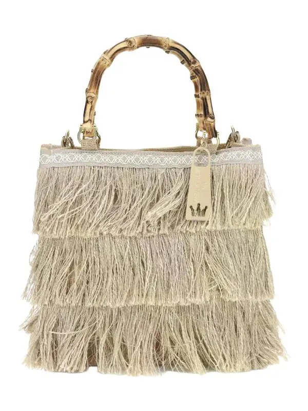 LA MILANESA Jucca Fringe-details Bamboo-handle Tote Bag - Neutrals