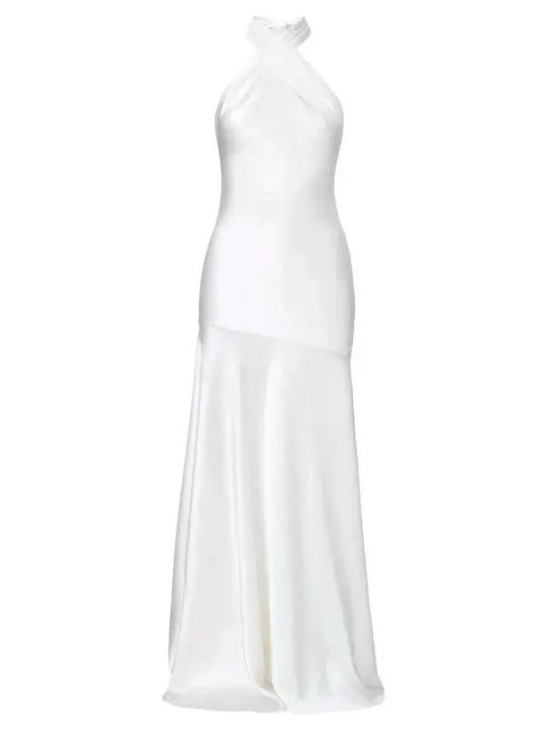 IL VOLO Crossover Halter Neck Maxi Dress - White