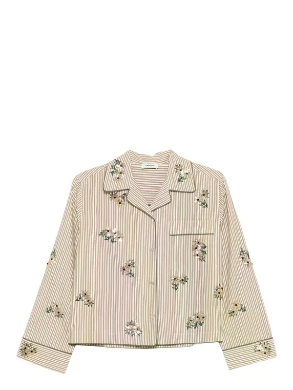 Sandro Floral-details Stripe-pattern Shirt - Neutrals