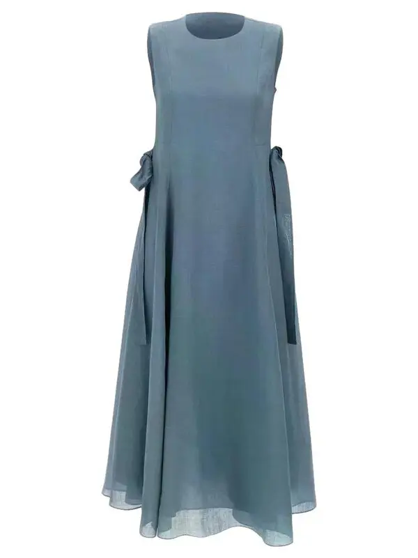 Max Mara Sleeveless Ramie Drawstring Dress - Blue