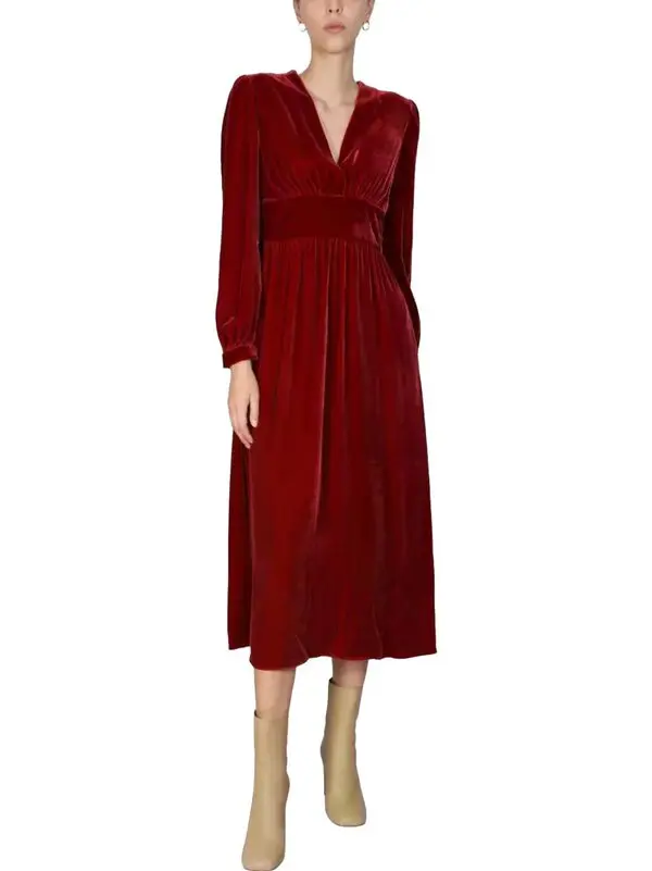 Moschino Velvet V-neck Midi Dress - Red