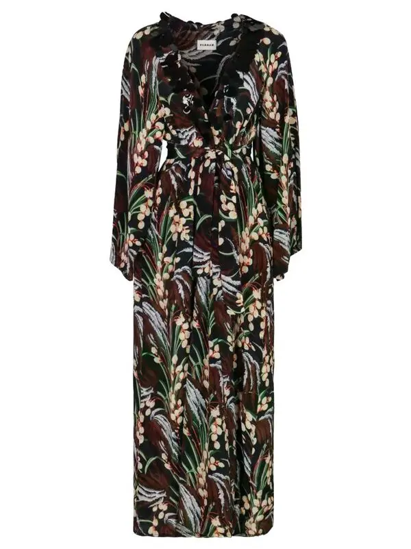 P.a.r.o.s.h Printed Crepe Wrap Dress - Black