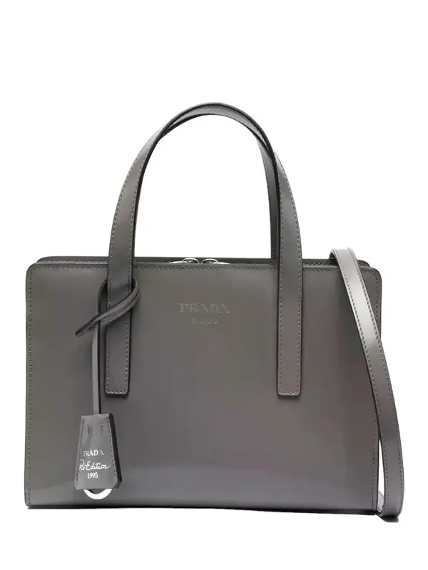 Prada Mini Re-edition 1995 Brushed-leather Tote - Grey