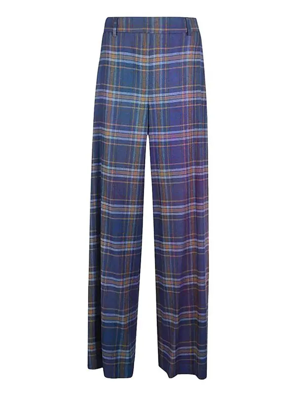 NIU Checked Wide-leg Trousers - Blue