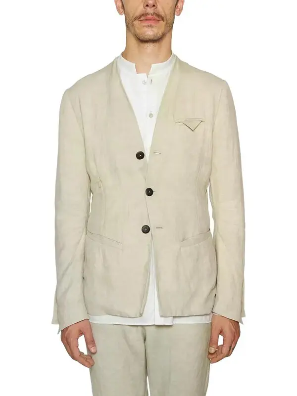 NOSTRA SANTISSIMA Button Linen Blazer - Neutrals