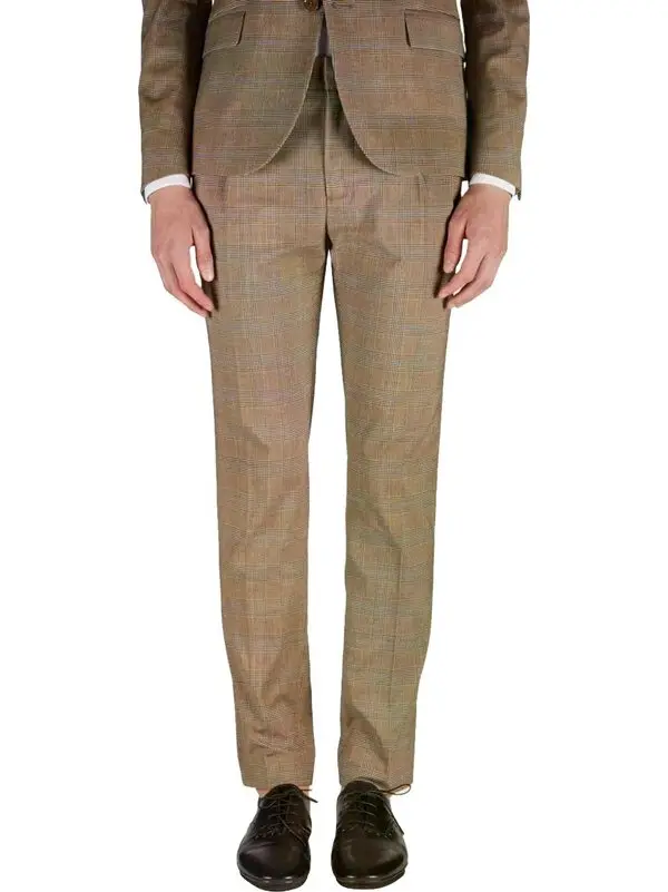 DANIELE ALESSANDRINI Plaid Cotton Trousers - Neutrals