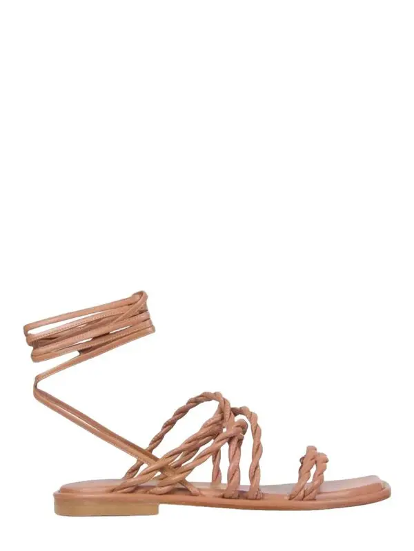 STUART WEITZMAN Calypso Braided Leather Flat Sandals - Neutrals