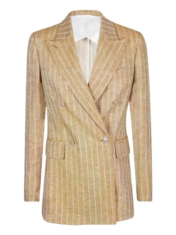 Eleventy Double-breasted Striped Blazer - Neutrals