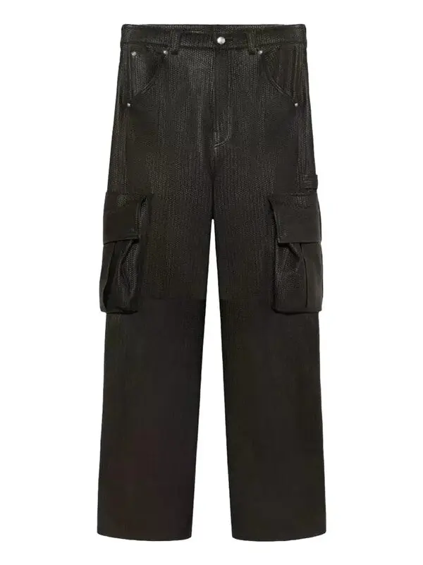 1989 STUDIO Intreccio Leather Cargo Trousers - Black