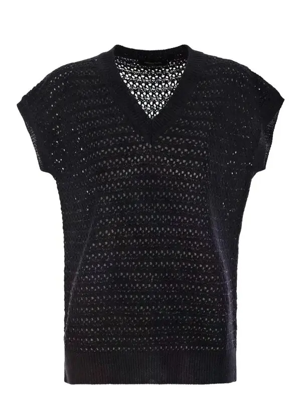 Fabiana Filippi V-neck Sleeveless Crochet Jumper - Black