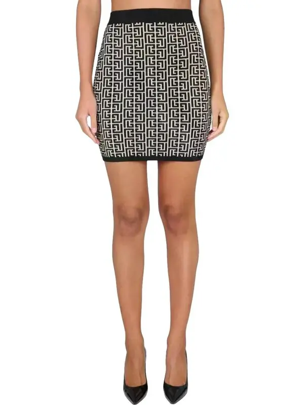 Balmain Monogram Mini Skirt - Black