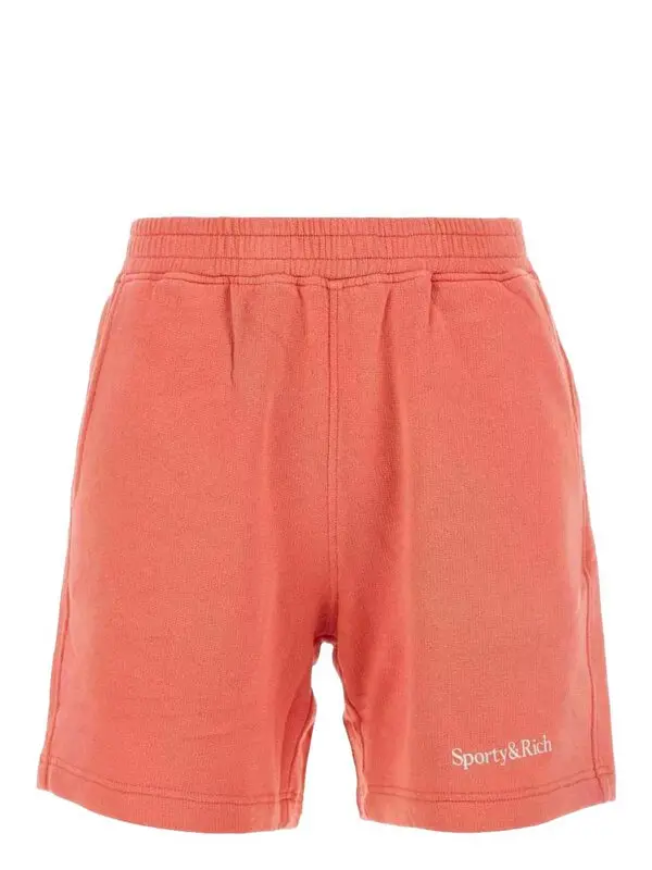 SPORTY & RICH Cotton Logo Shorts - Orange