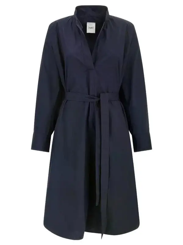 NUDE Open Collar Belted Shirt Dress - Blue