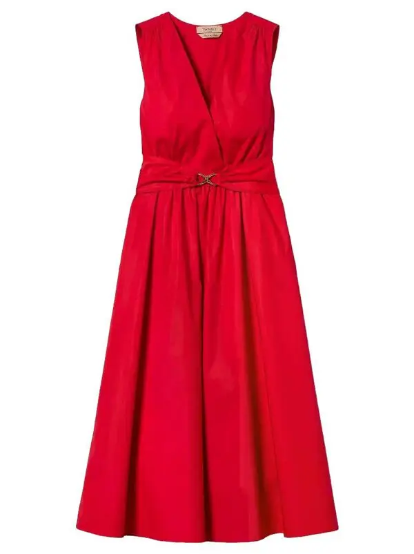 TWINSET V-neck Belted Midi Dress - Red