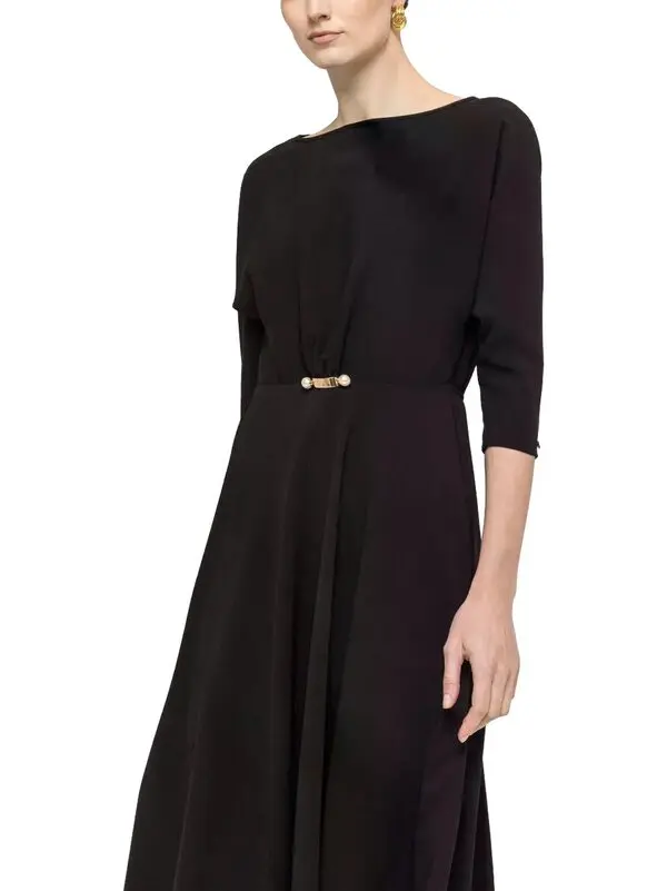NISSA Pearl Detail Midi Dress - Black
