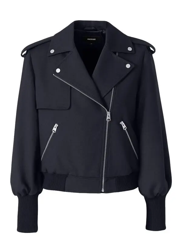 Mackage Wool Gabardine Moto Jacket - Navy