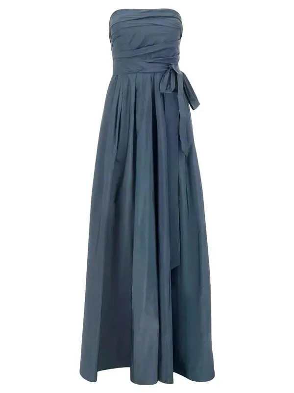 Max Mara Strapless Pleated Gown - Blue