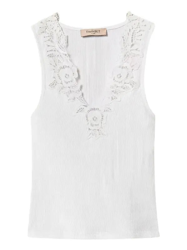 TWINSET Lace-trim Knit Top - White