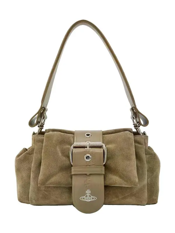 VIVIENNE WESTWOOD Hazel Treasure Buckle Suede Shoulder Bag - Neutrals