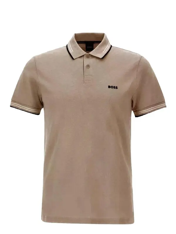 BOSS Striped-collar Polo Shirt - Neutrals