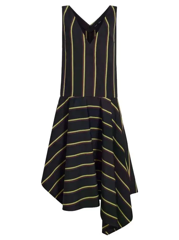 Proenza Schouler Beatriz V-neck Striped Midi Dress - Black